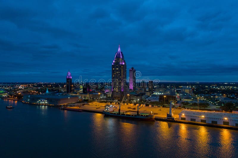 Downtown Mobile, Alabama at Sunset Stock Photo - Image of downtown ...