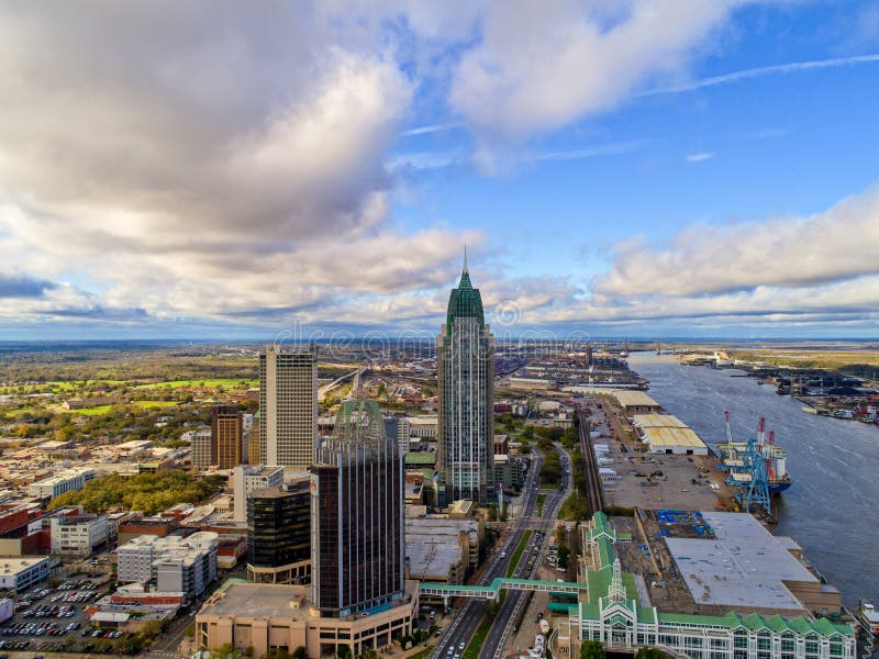 The Downtown Mobile, Alabama Waterfront Skyline at Night Editorial ...
