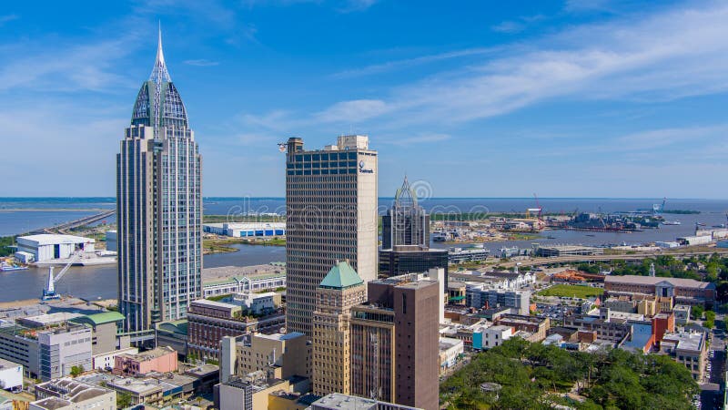 The Downtown Mobile, Alabama Waterfront Skyline in April of 2021 Stock ...