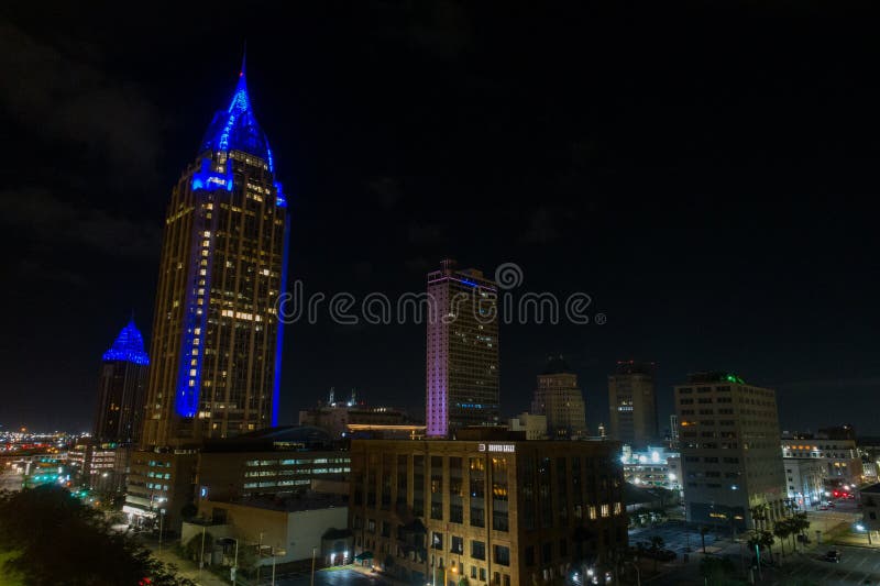 The Downtown Mobile, Alabama Waterfront Skyline at Night in November of ...