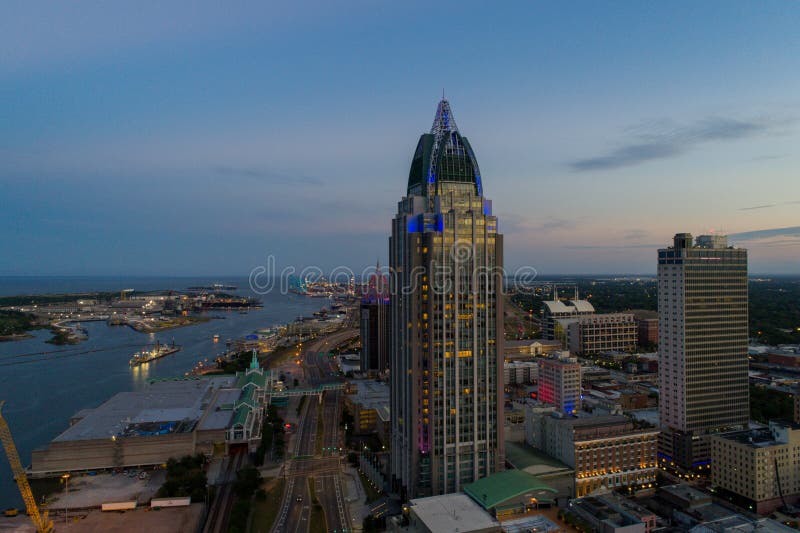 The Downtown Mobile, Alabama Waterfront Skyline at Sunset Editorial ...