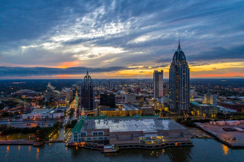 Downtown Mobile, Alabama Waterfront Skyline at Sunset Stock Image ...