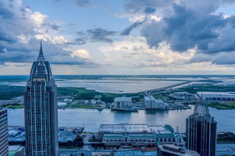 Downtown Mobile Skyline at Sunset in July Editorial Photography - Image ...