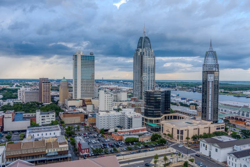Downtown Mobile Skyline at Sunset in July Editorial Photography - Image ...