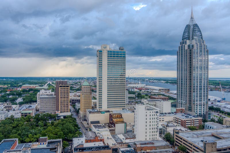 Downtown Mobile Skyline at Sunset in July Stock Image - Image of urban ...
