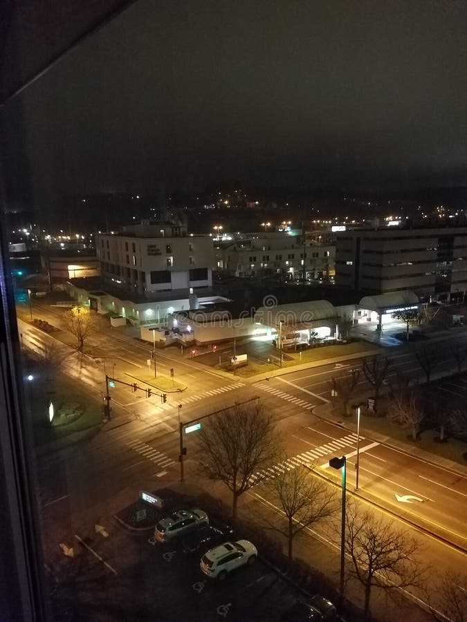 Downtown at night stock image. Image of lights, streets - 152618201