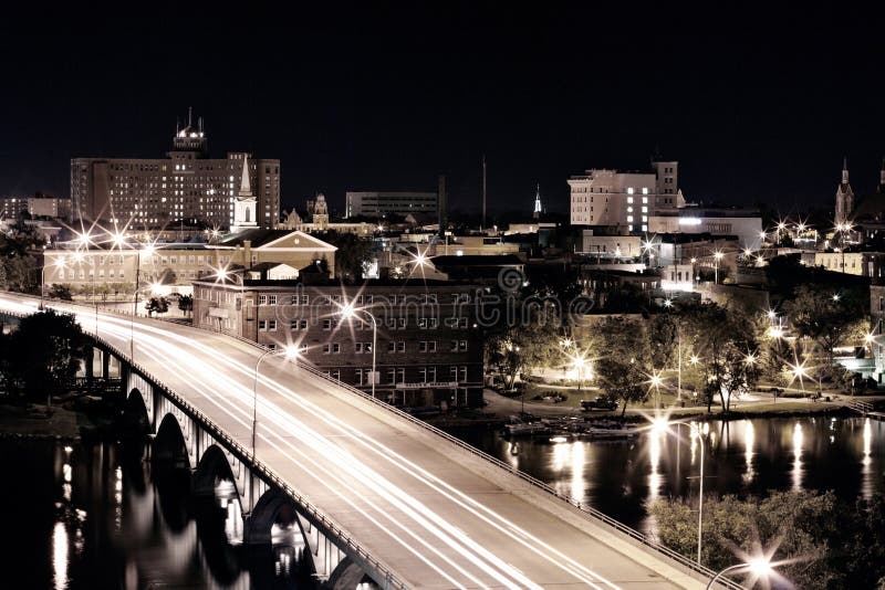 Downtown at Night stock photo. Image of urban, river - 95307574