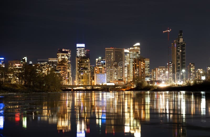 Downtown Office Building Lights Reflecting on a River Stock Image ...