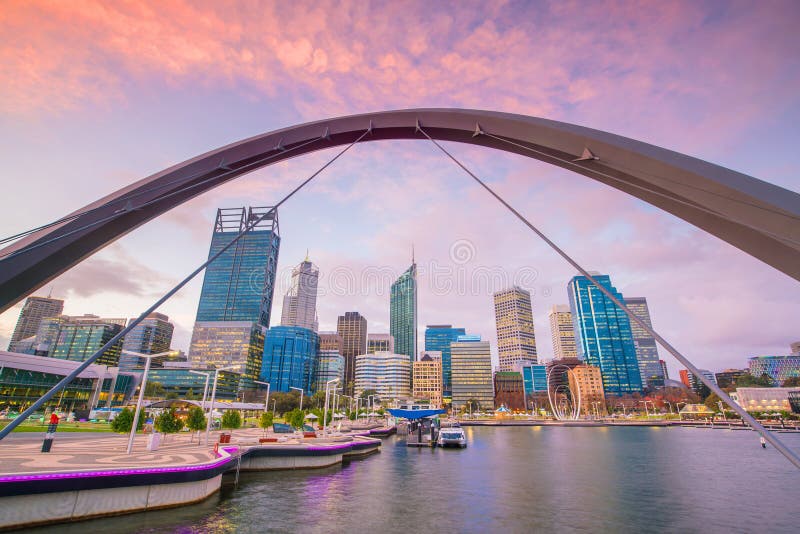 Downtown Perth Skyline in Australia Stock Photo - Image of skyline ...