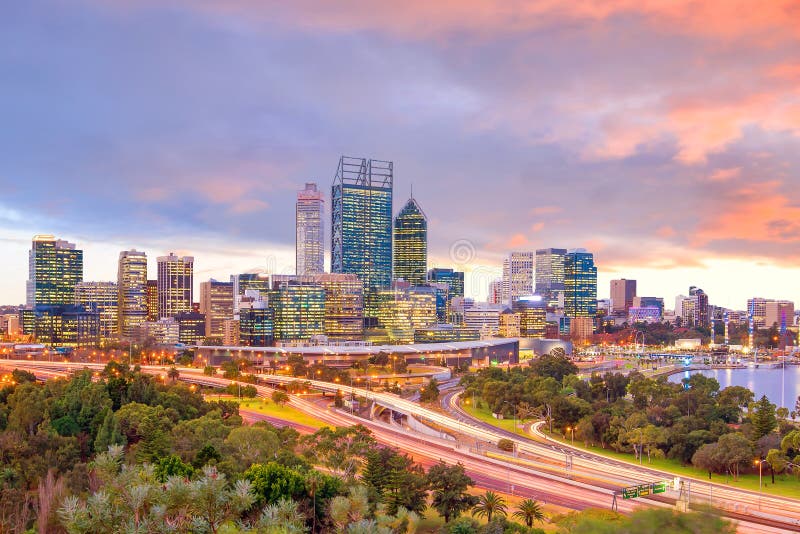 Downtown Perth Skyline in Australia Stock Photo - Image of elizabeth ...