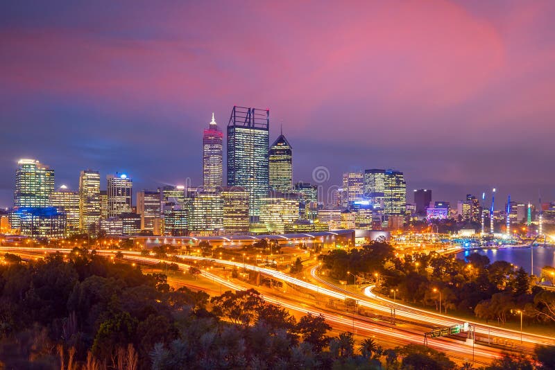 Downtown Perth Skyline in Australia Stock Photo - Image of swan, marina ...