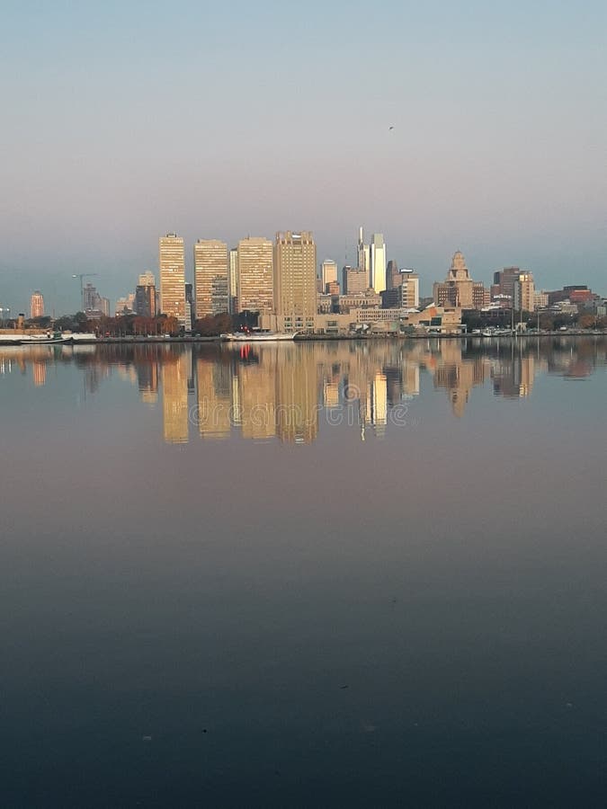 Downtown Philadelphia Across Delaware River Stock Image - Image of dawn ...