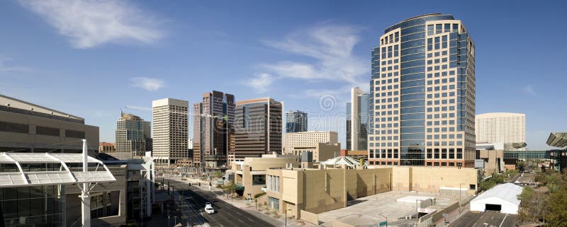 Downtown Phoenix Office Buildings Panorama Stock Image - Image of green ...