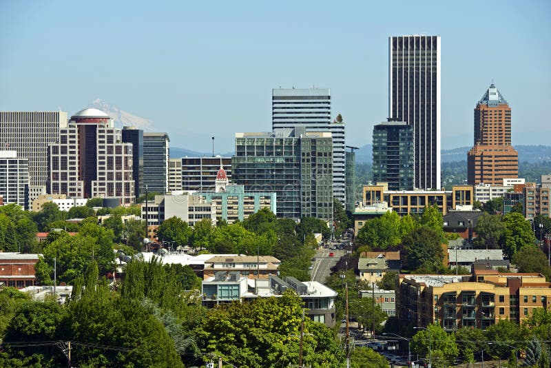 Portland Skyline with Moon stock image. Image of living - 53598387