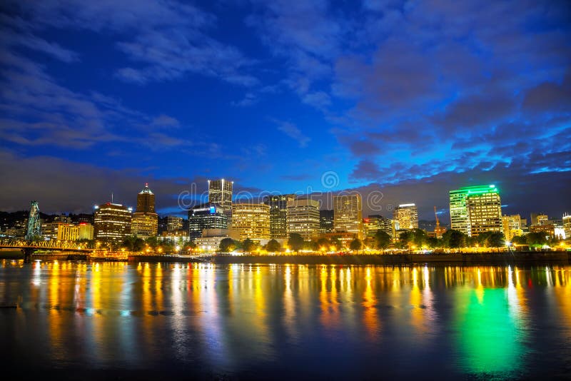 Downtown Portland Cityscape at the Night Time Stock Image - Image of ...