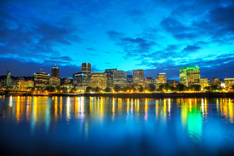 Downtown Portland Cityscape at the Night Time Stock Photo - Image of ...