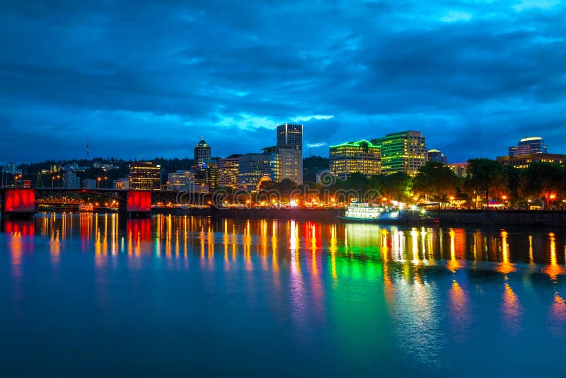 Downtown Portland Cityscape At The Night Time Stock Image - Image of ...