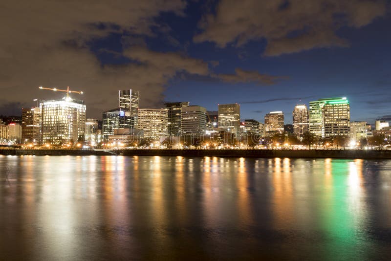 Downtown Portland Oregon at Night Stock Photo - Image of cityscape ...