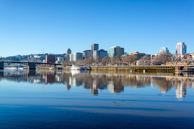 Downtown Portland Reflection Stock Photo - Image of river, colorful ...