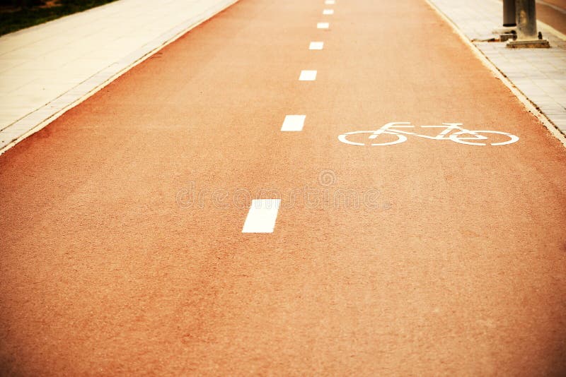Downtown Red Bicycle Track with Painted Marks Stock Photo - Image of ...
