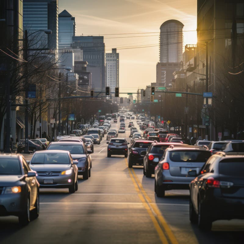 Downtown Road with Congested Traffic Stock Image - Image of freeway ...