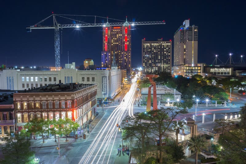 Downtown San Antonio, TX at Night Editorial Photography - Image of ...