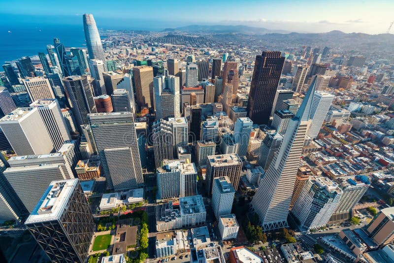 Downtown San Francisco Aerial View Stock Image - Image of sunset ...