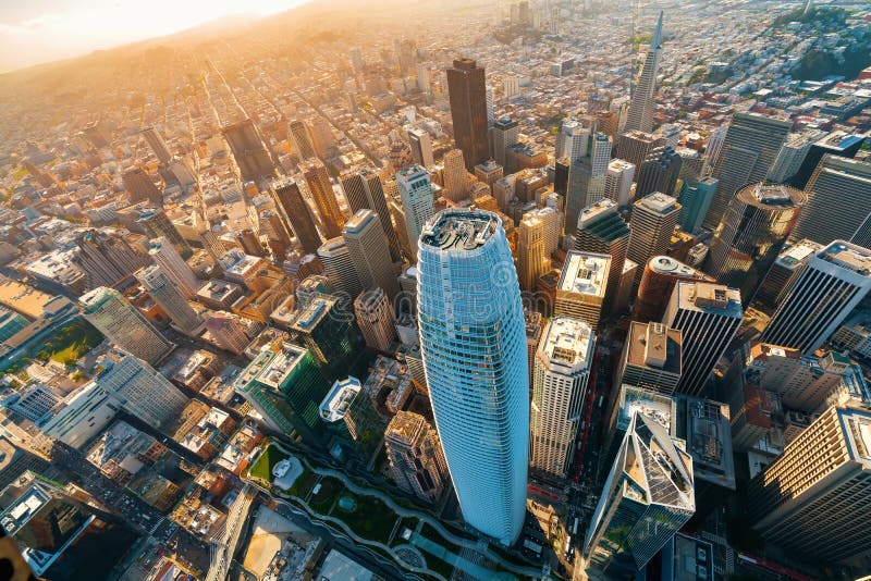 Downtown San Francisco Aerial View Stock Image - Image of center, dusk ...