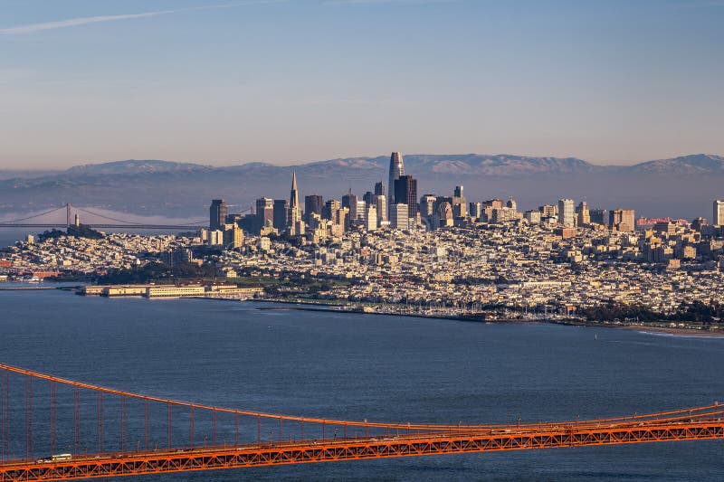 Downtown San Francisco Skyline with Part of the Golden Gate Bridge Editorial Stock Image - Image ...