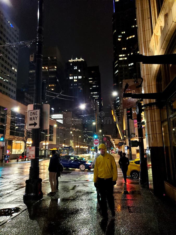 Downtown Seattle at Night editorial stock photo. Image of skyscrapers ...