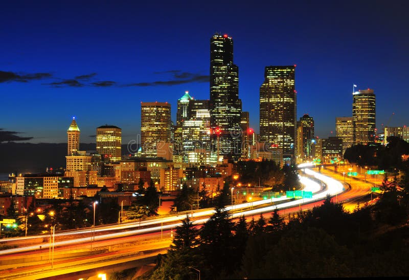 Seattle at night stock photo. Image of puget, nightlife - 640412