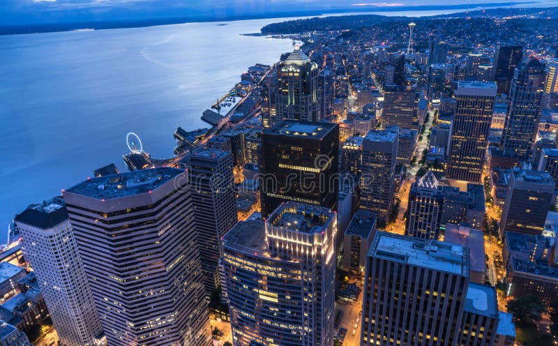 Seattle City Skyline at Night Stock Photo - Image of beautiful ...