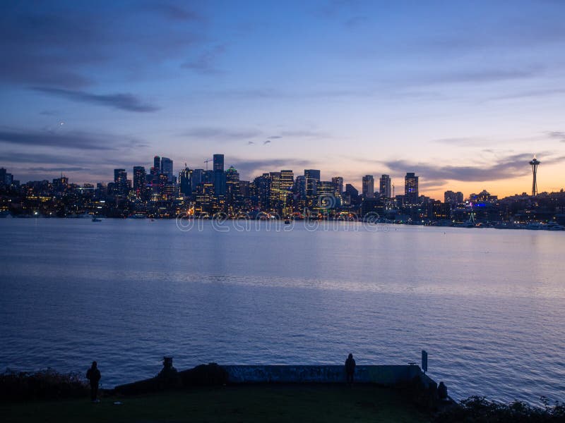 Downtown Seattle stock image. Image of night, purple - 207197101