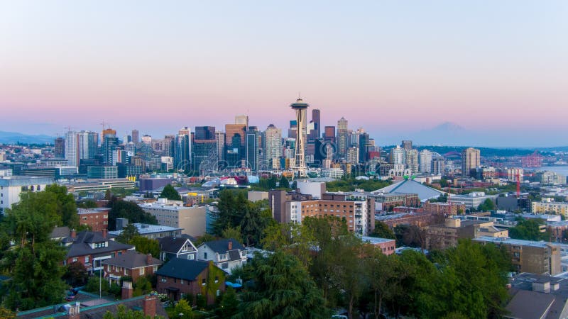 The Downtown Seattle, WA Skyline at Sunset Stock Photo - Image of hill ...