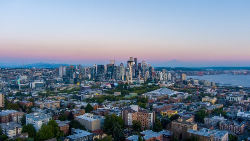 The Downtown Seattle, WA Skyline at Sunset Stock Photo - Image of ...