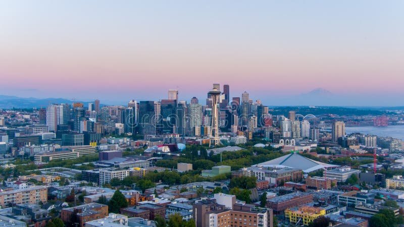 The Downtown Seattle, WA Skyline at Sunset Stock Image - Image of ...