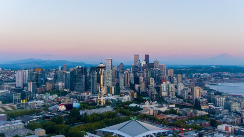 The Downtown Seattle, WA Skyline at Sunset Stock Photo - Image of ...