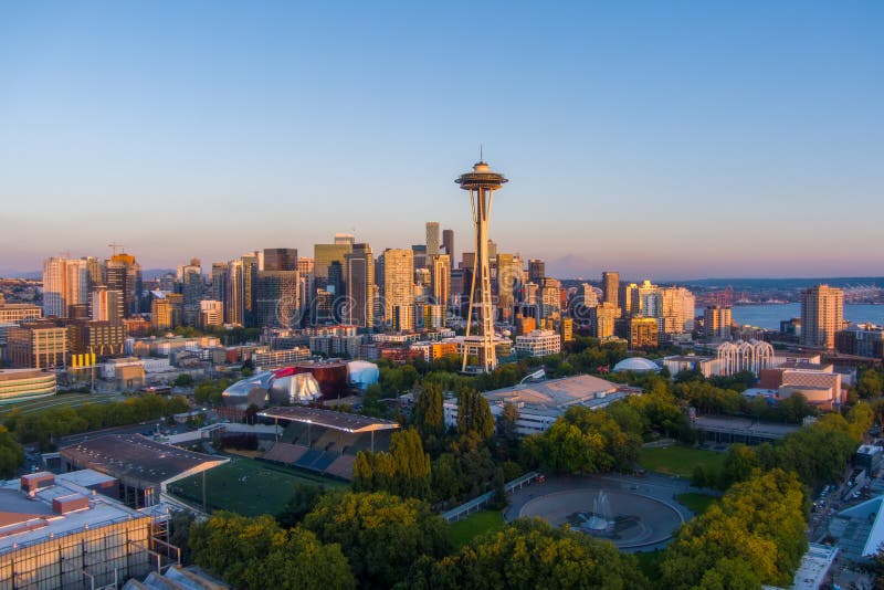 The Downtown Seattle, WA Skyline at Sunset Editorial Photo - Image of ...