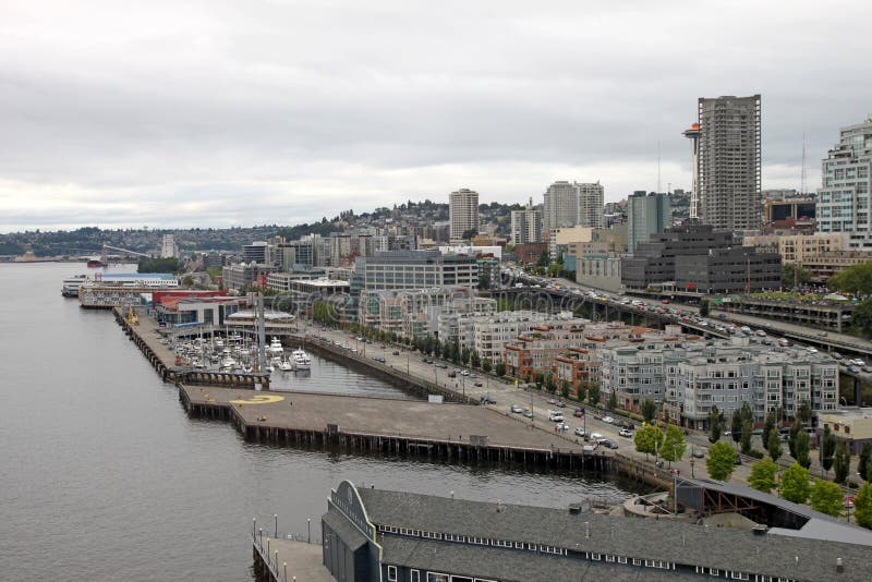 Downtown Seattle Washington Harbor Stock Image - Image of high, angle ...