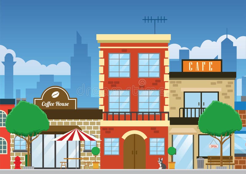 Downtown Shopping Street in Clean Flat Style Stock Vector ...