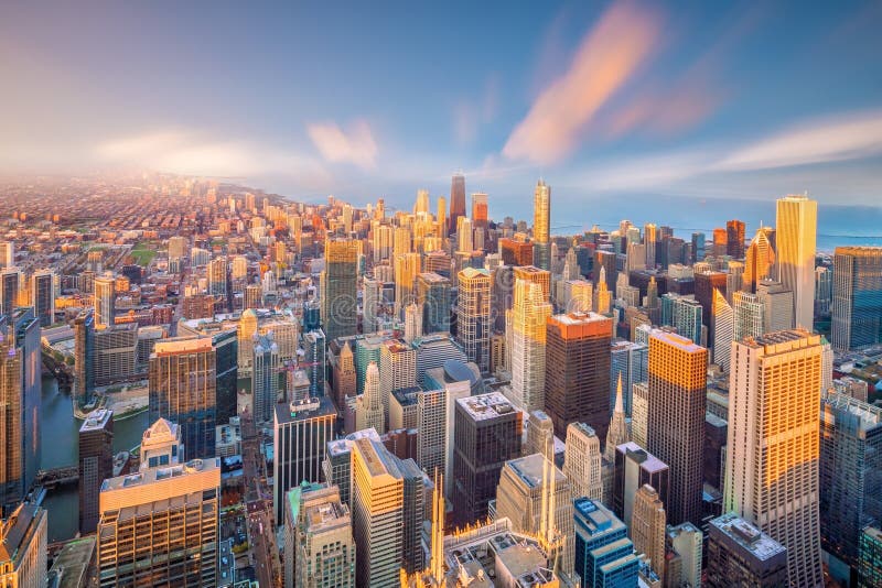 Downtown Skyline of Chicago from Top View in USA Stock Image - Image of ...
