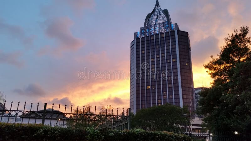 Downtown sunset stock image. Image of tower, downtown - 117475247