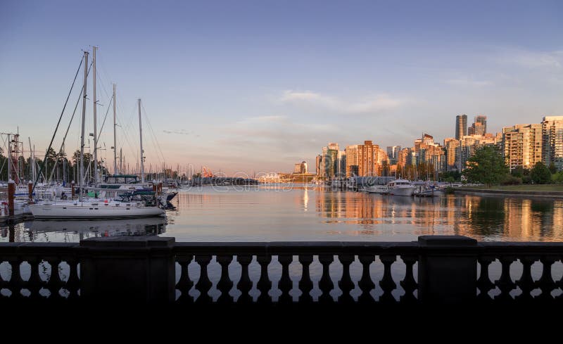 Downtown Vancouver at Sunset Viewed from Coal Harbour. Editorial Stock ...