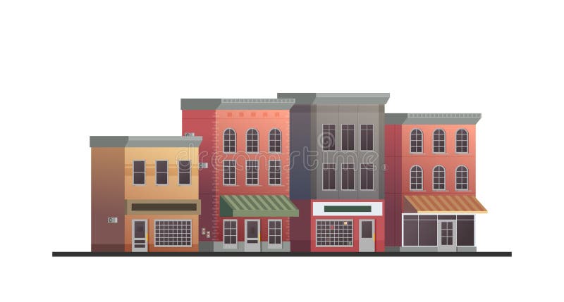 Downtown Vector Building with Shop or Store Illustration Isolated on ...