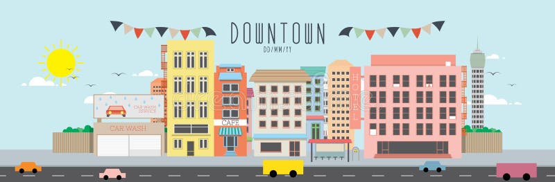 Downtown Vector Illustration Stock Vector - Illustration of cafe, copy ...