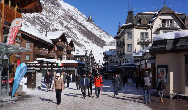 Downtown Zermatt, Switzerland Editorial Photography - Image of chalet ...