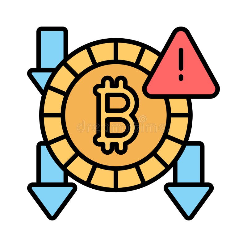 Downward Arrows and Warning Sign with Bitcoin Showing Concept Vector of ...
