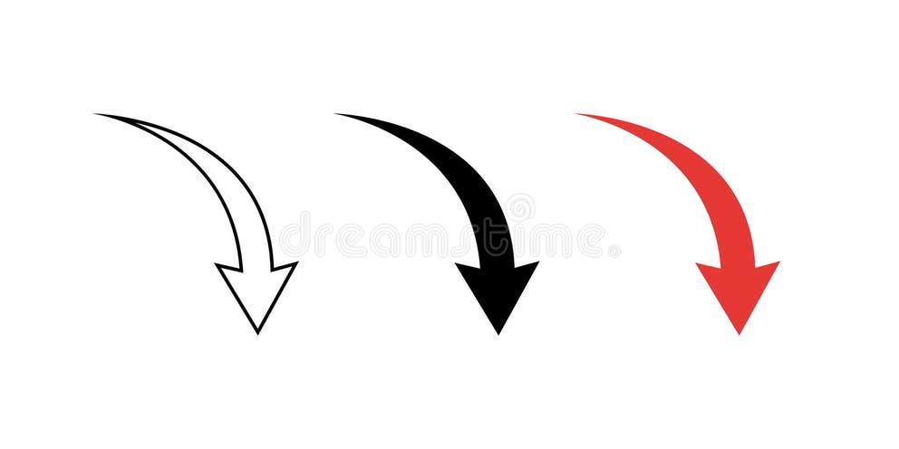 Downward Curved Arrow Icon Set. Decrease Direction Sign Symbol Stock ...