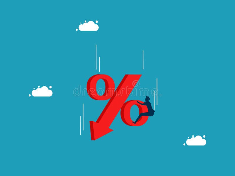 Downward Interest Rates. Businessman Falling from Sky with Percentage ...