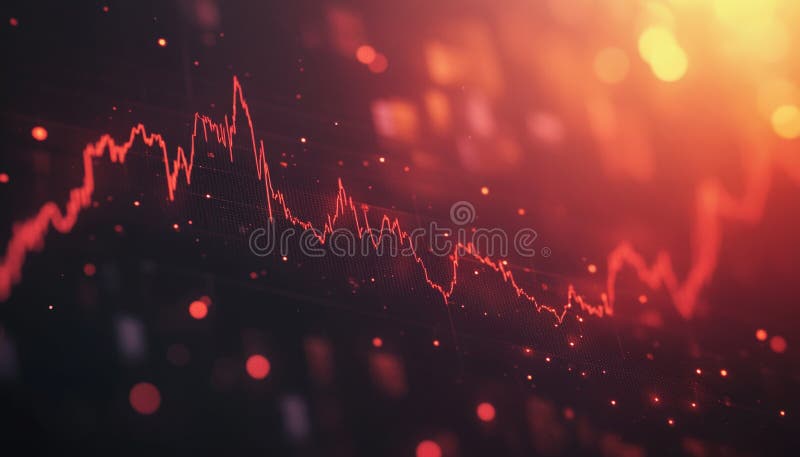 Downward Trending Graph on Stock Market Display with Red Data Points ...